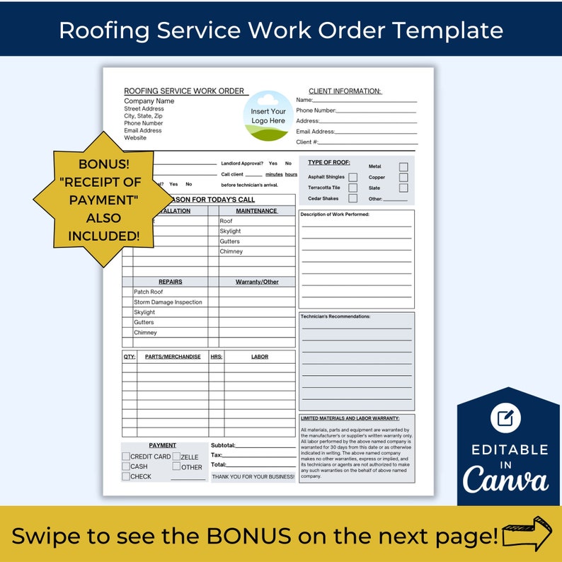 Roofing Service Work Order, Roofing Business Templates, New Home ...