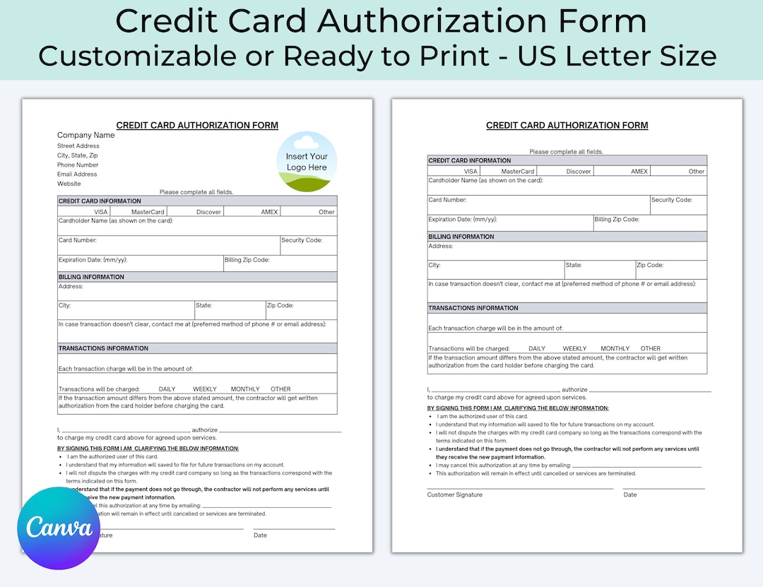 Credit Card Authorization Form, Credit Card Billing, Accounts ...