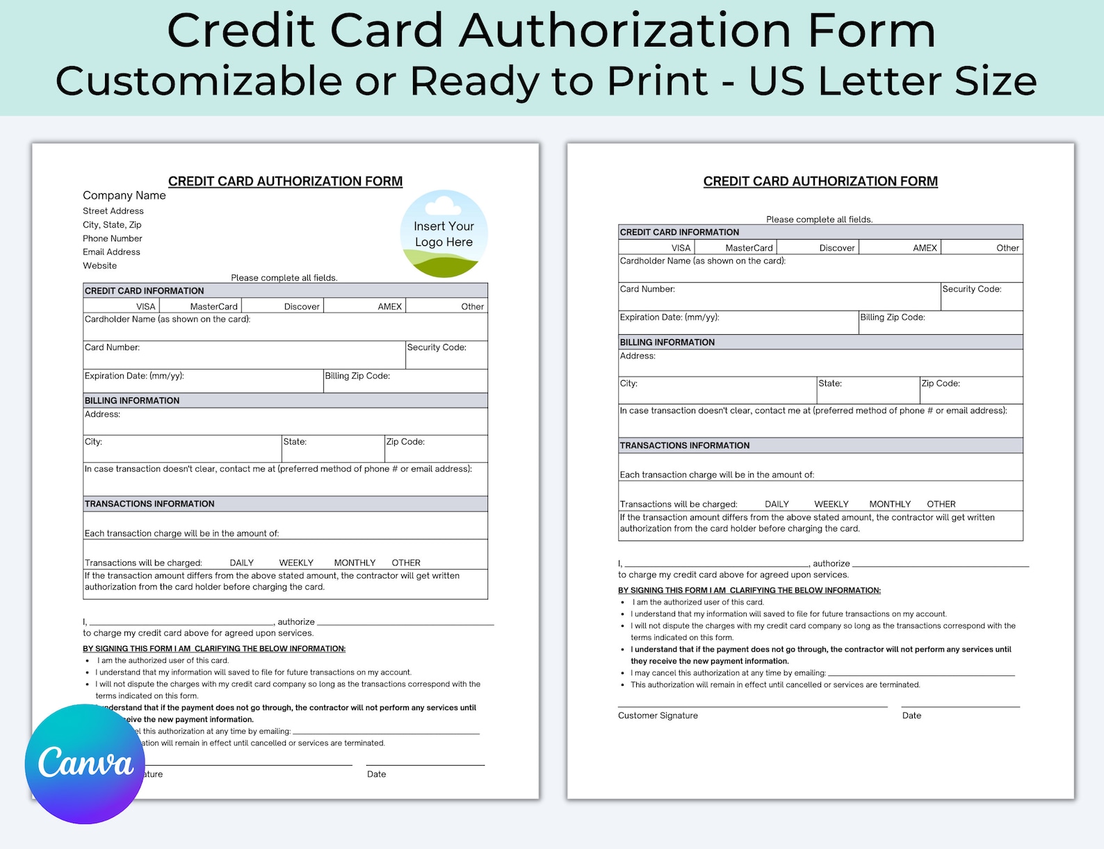 Credit Card Authorization Form, Credit Card Billing, Accounts ...