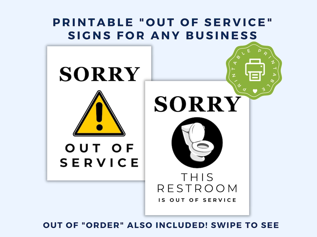 Printable Out of Service Sign, Out of Order Sign, Essential Signs for ...