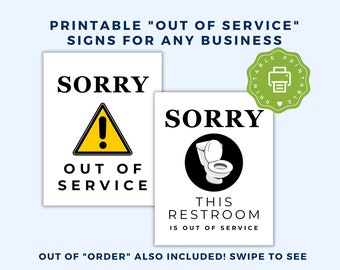Toilet Out of Order Sign Printable Restroom Out of Service Sign ...