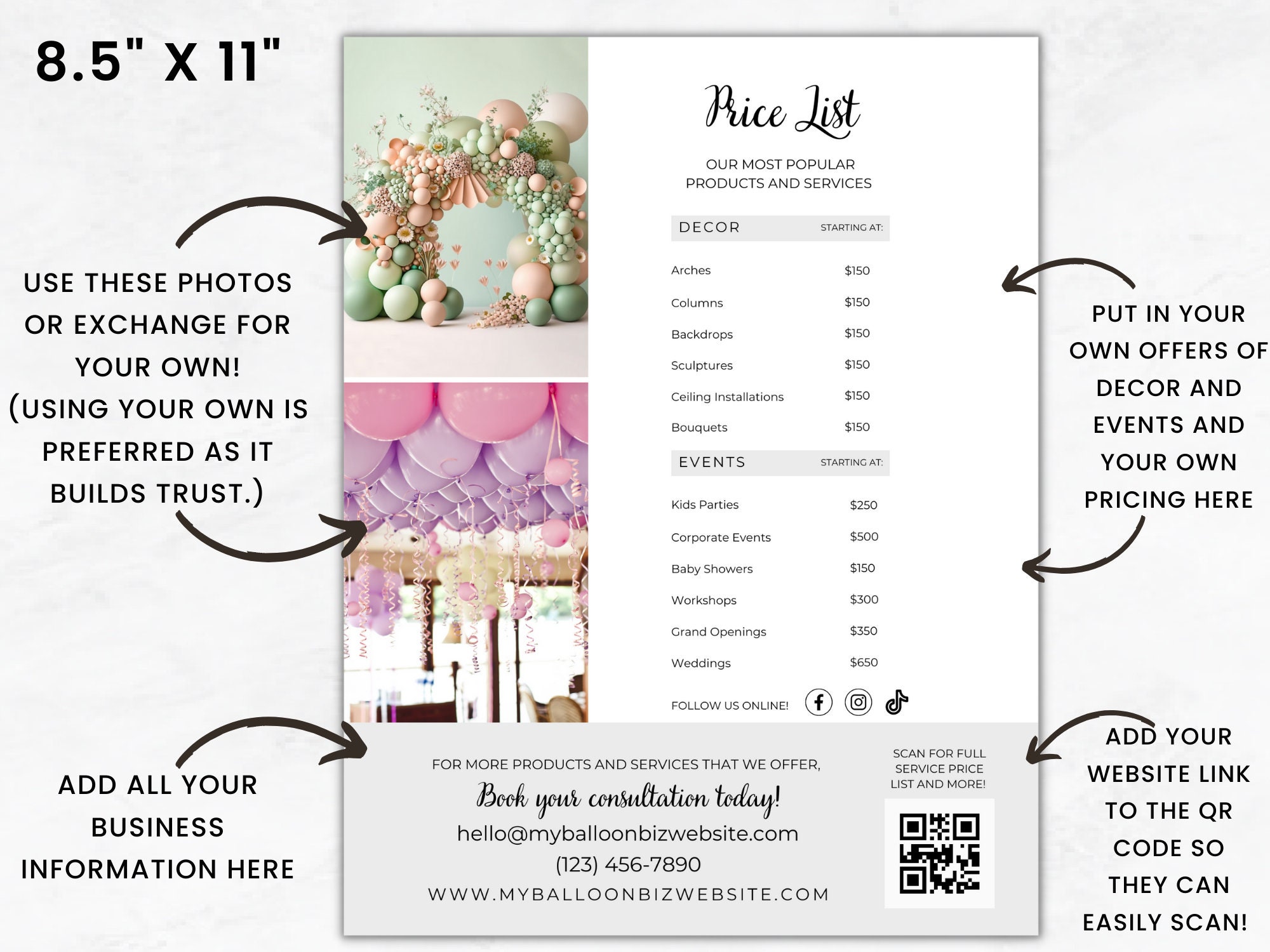 Balloon Business Price List, Balloon Decor Price List With QR Code ...