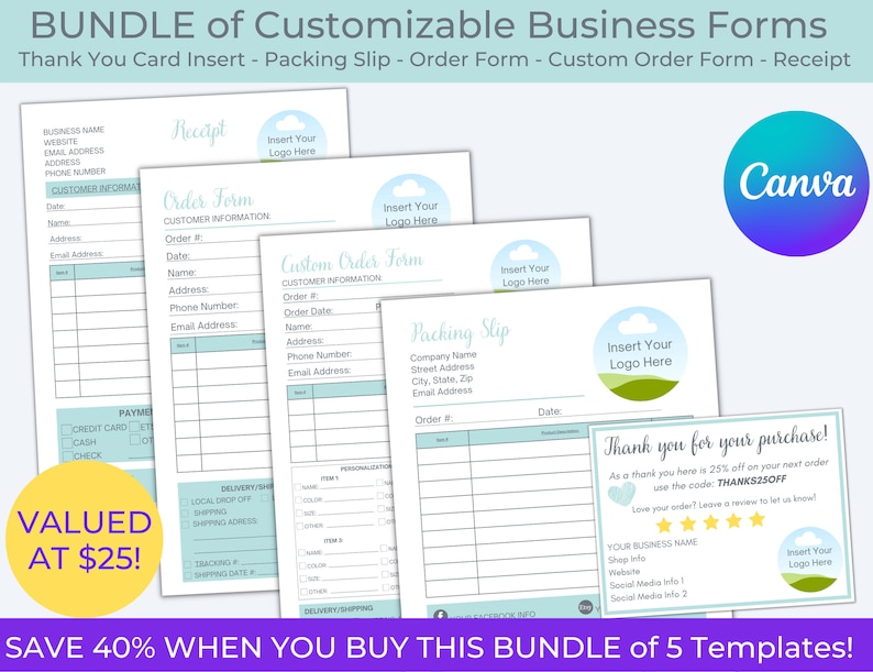 Order Form Template, Editable Packing Slip, Printable Receipt, Canva ...