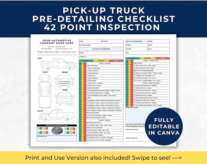 Pre-detailing Truck Inspection Checklist for Auto Detailers, Dealerships & Service Departments ...