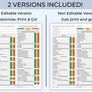 Pre-detailing Vehicle Inspection Checklist, Editable Checklist Template ...