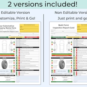 Visual Vehicle Inspection Report Card, Editable PDF Multi-point Vehicle ...