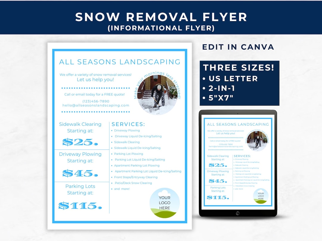 Editable Snow Plowing Flyers, Snow Blowing Flyer, Snow Removal Flyer ...