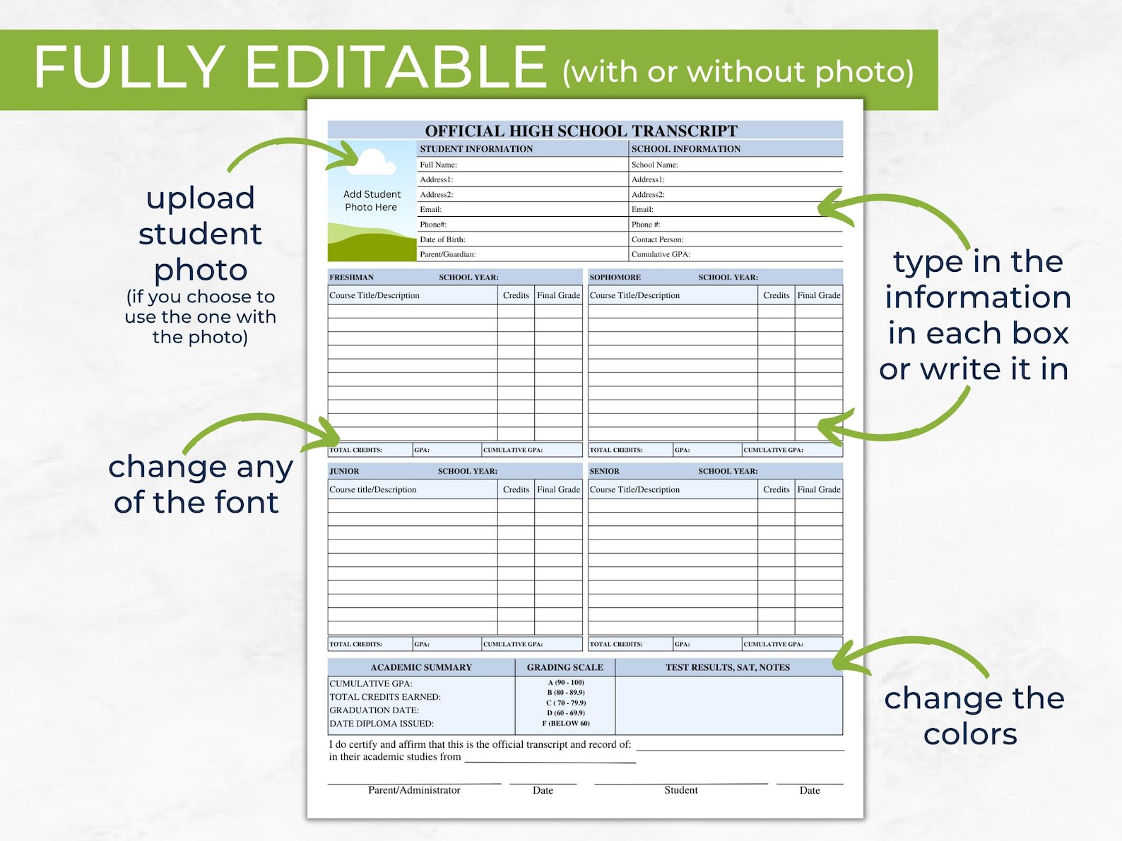 High School Transcript Template, Editable Official Homeschool ...