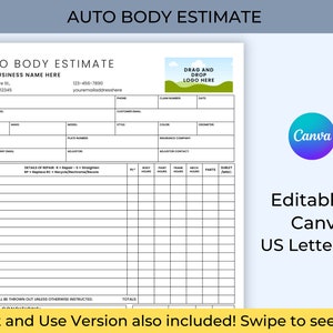 Auto Body Estimate, Editable Estimation Template, Auto Body Repair ...