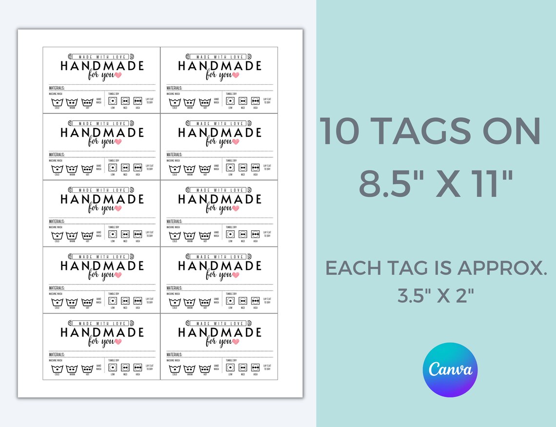 Printable Care Tag, Care Labels, Handmade for You, Washing Instructions ...