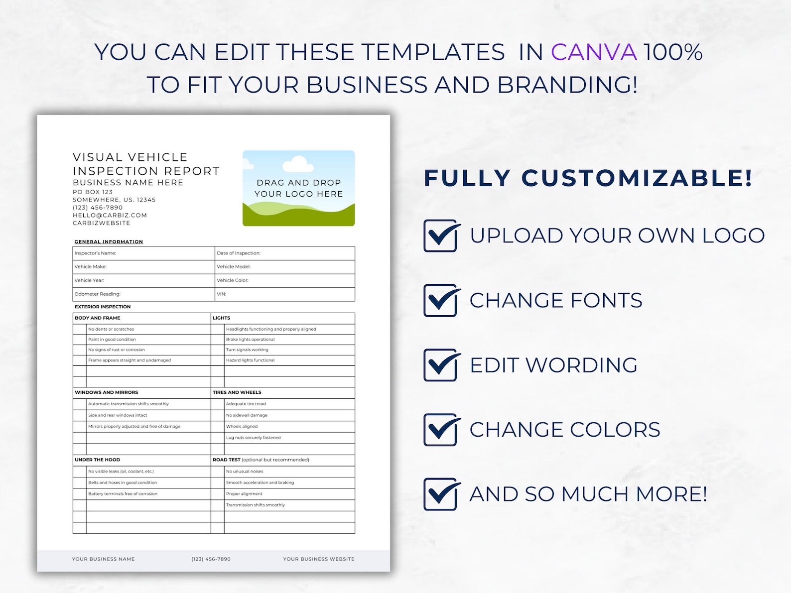 Visual Vehicle Inspection Report, Automobile Examination Summary, Car ...