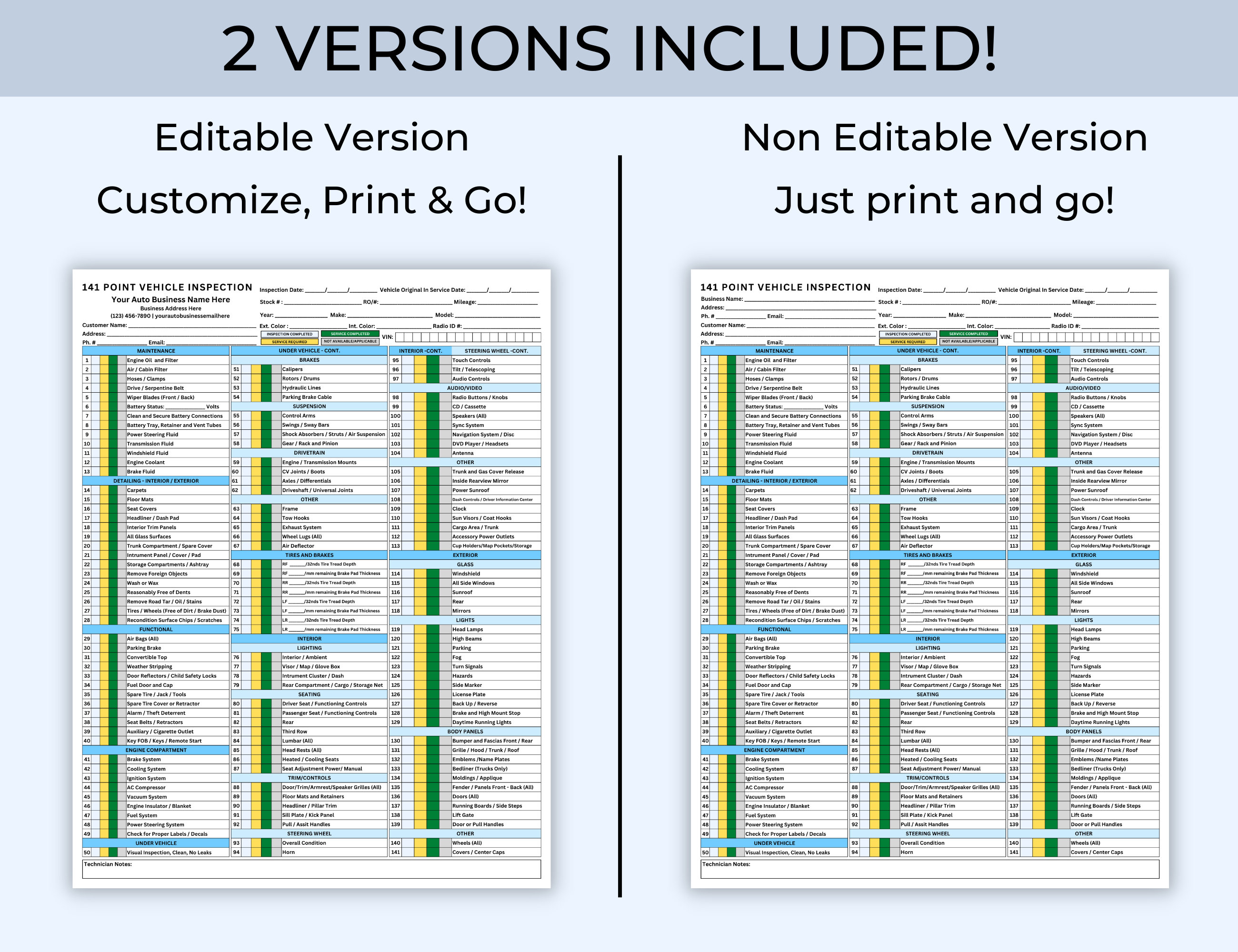 Comprehensive Vehicle Inspection Checklist, 141 Point Vehicle ...