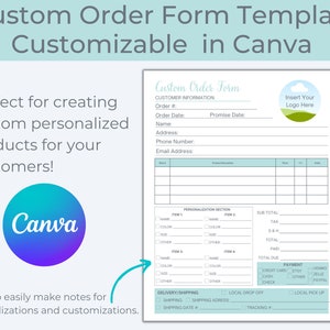 Custom Order Form Template, Purchase Order Form, Editable Canva ...