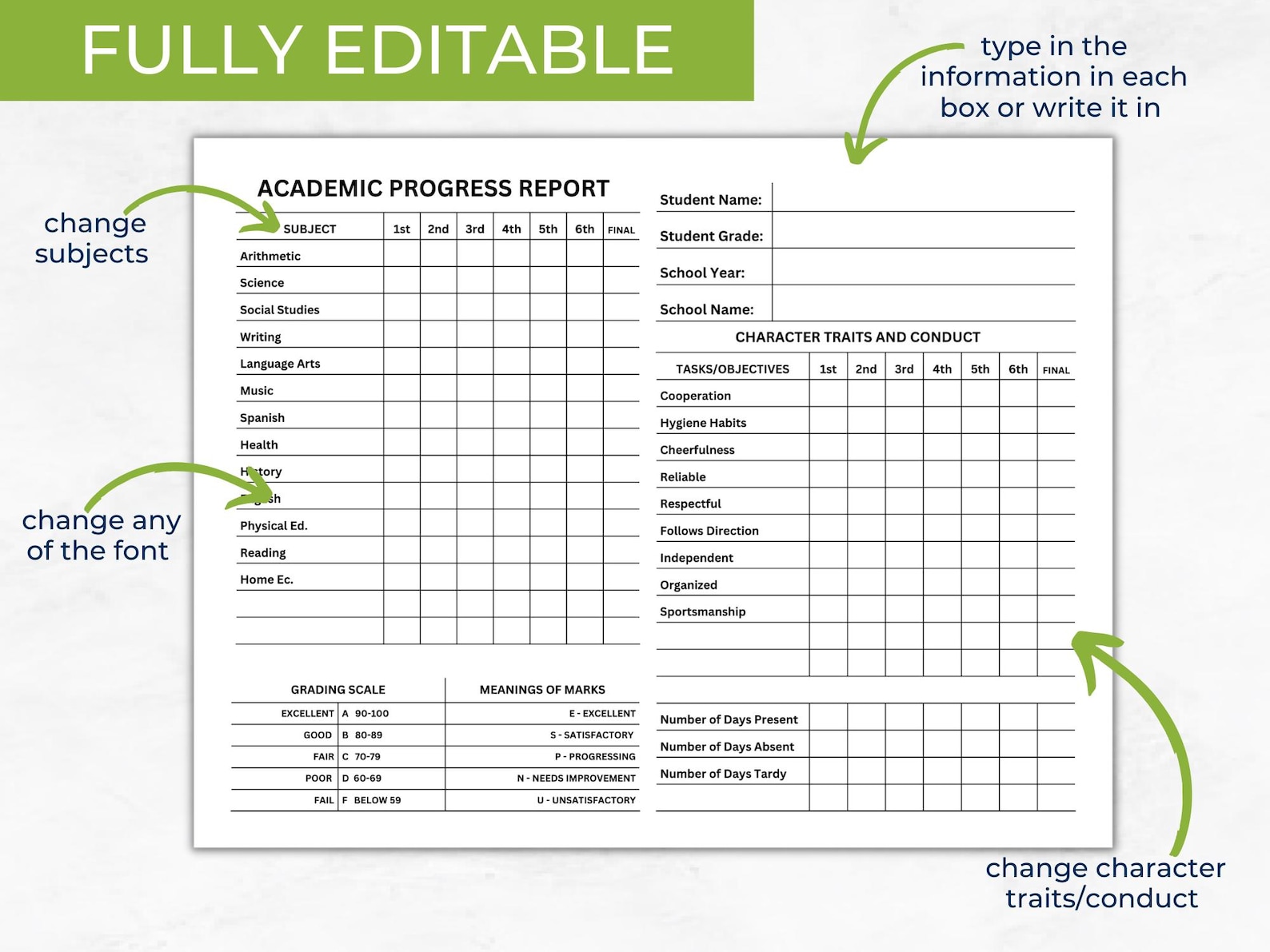 Homeschool Report Card, Printable Report Card, Editable Report Card ...