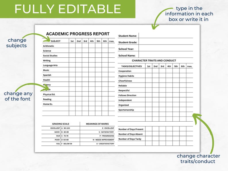 Homeschool Report Card, Printable Report Card, Editable Report Card ...
