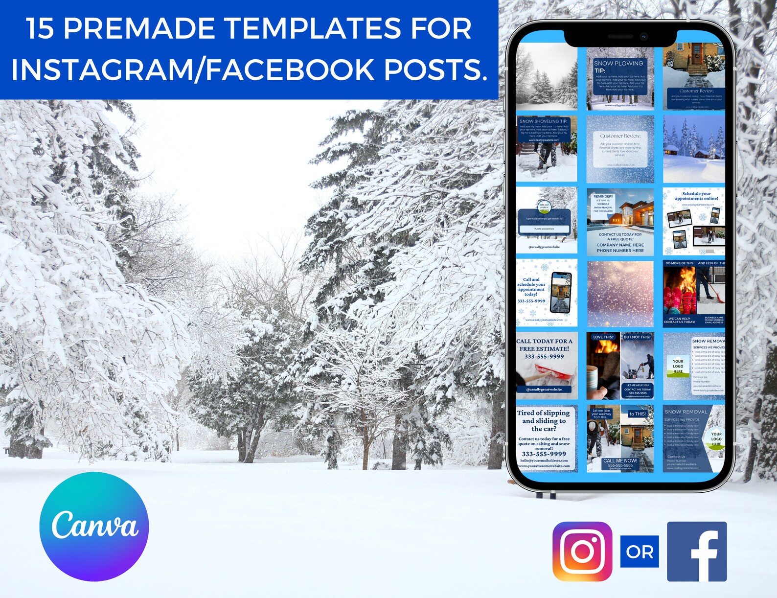 Snow Plowing Instagram Post, Snow Removal Facebook Post, Canva Editable ...