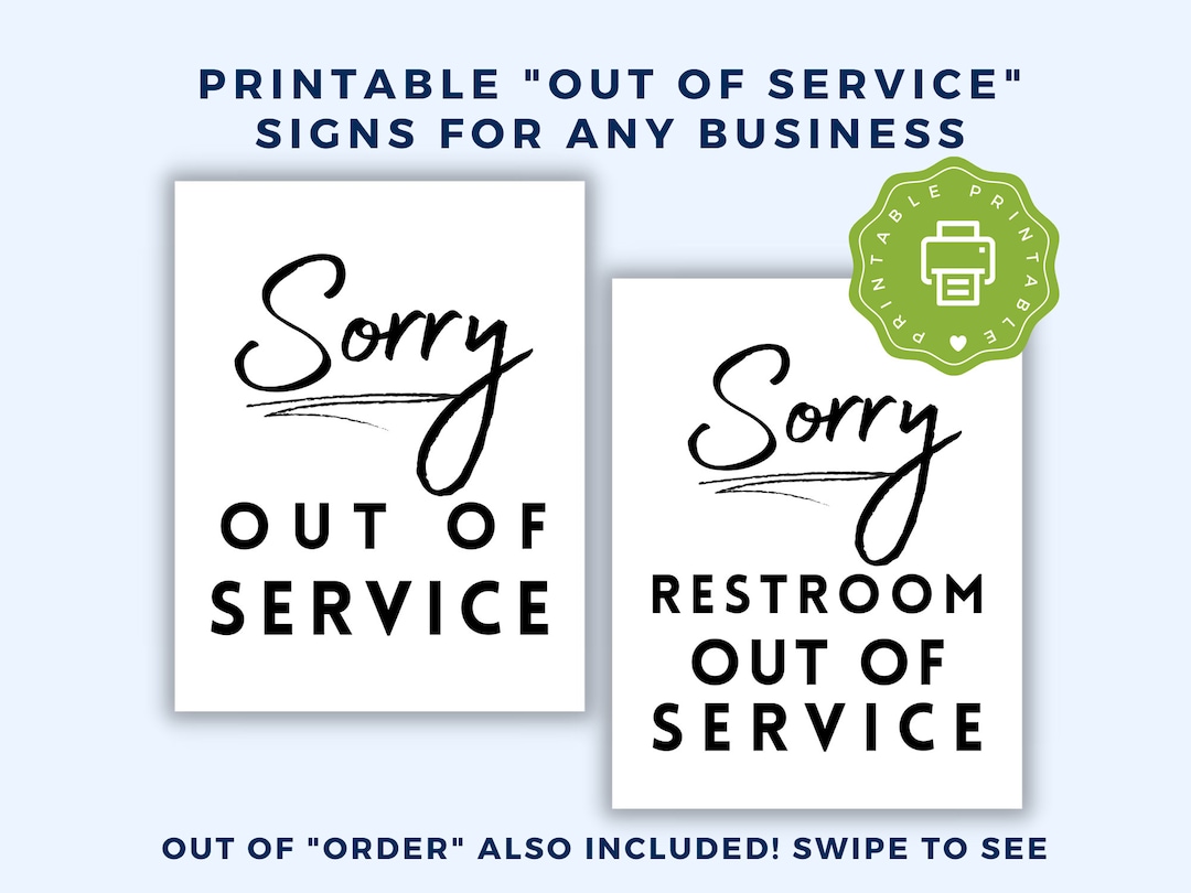 Printable Out of Service Sign, Out of Order Sign, Small Business ...