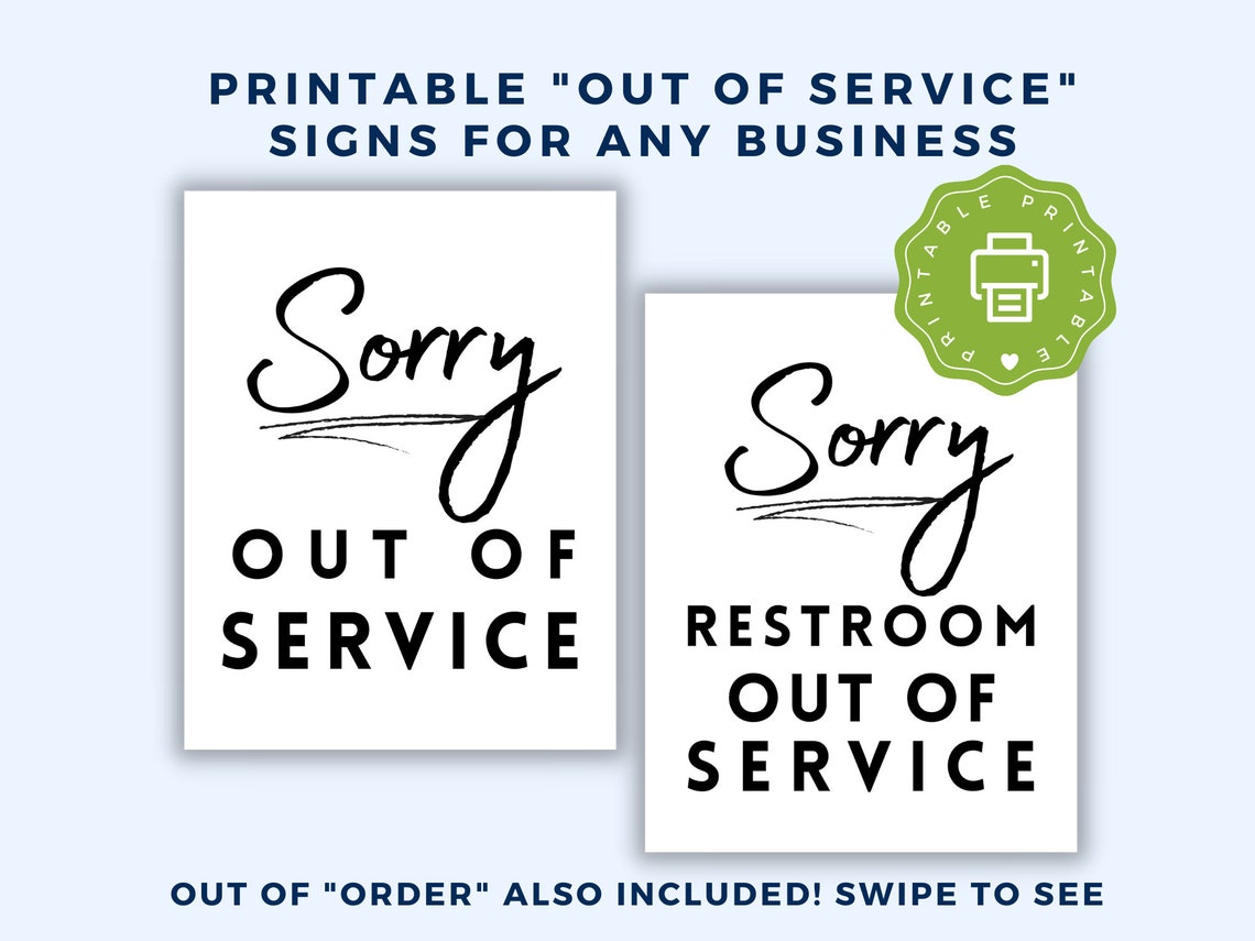 Printable Out of Service Sign, Out of Order Sign, Small Business ...