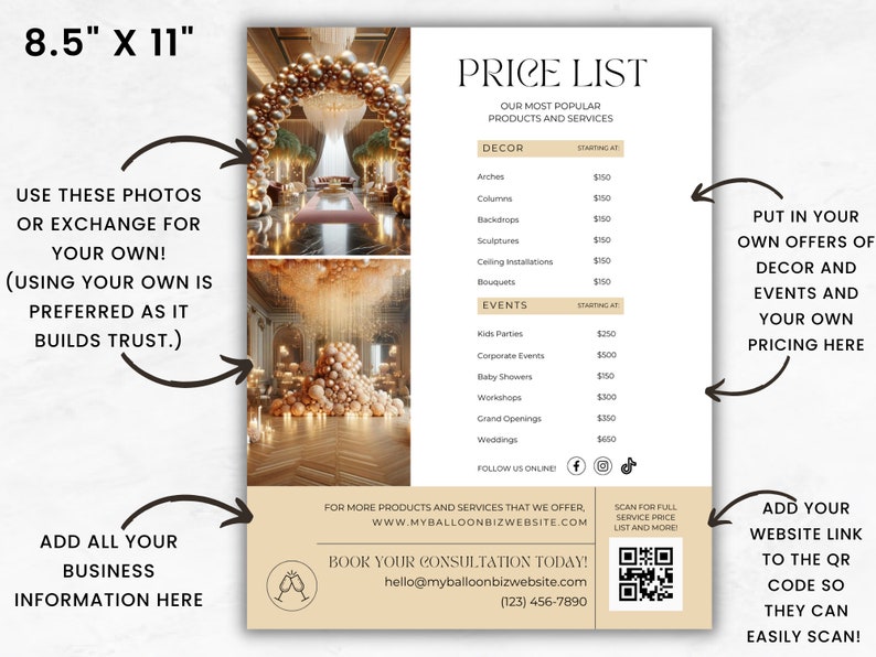 Balloon Business Price List Template, Balloon Decor Price List, Pricing ...