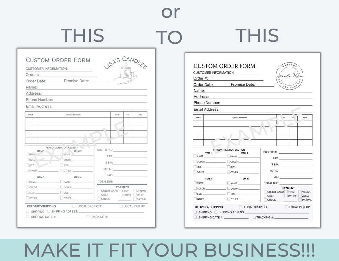 Custom Order Form Template, Purchase Order Form, Editable Canva ...