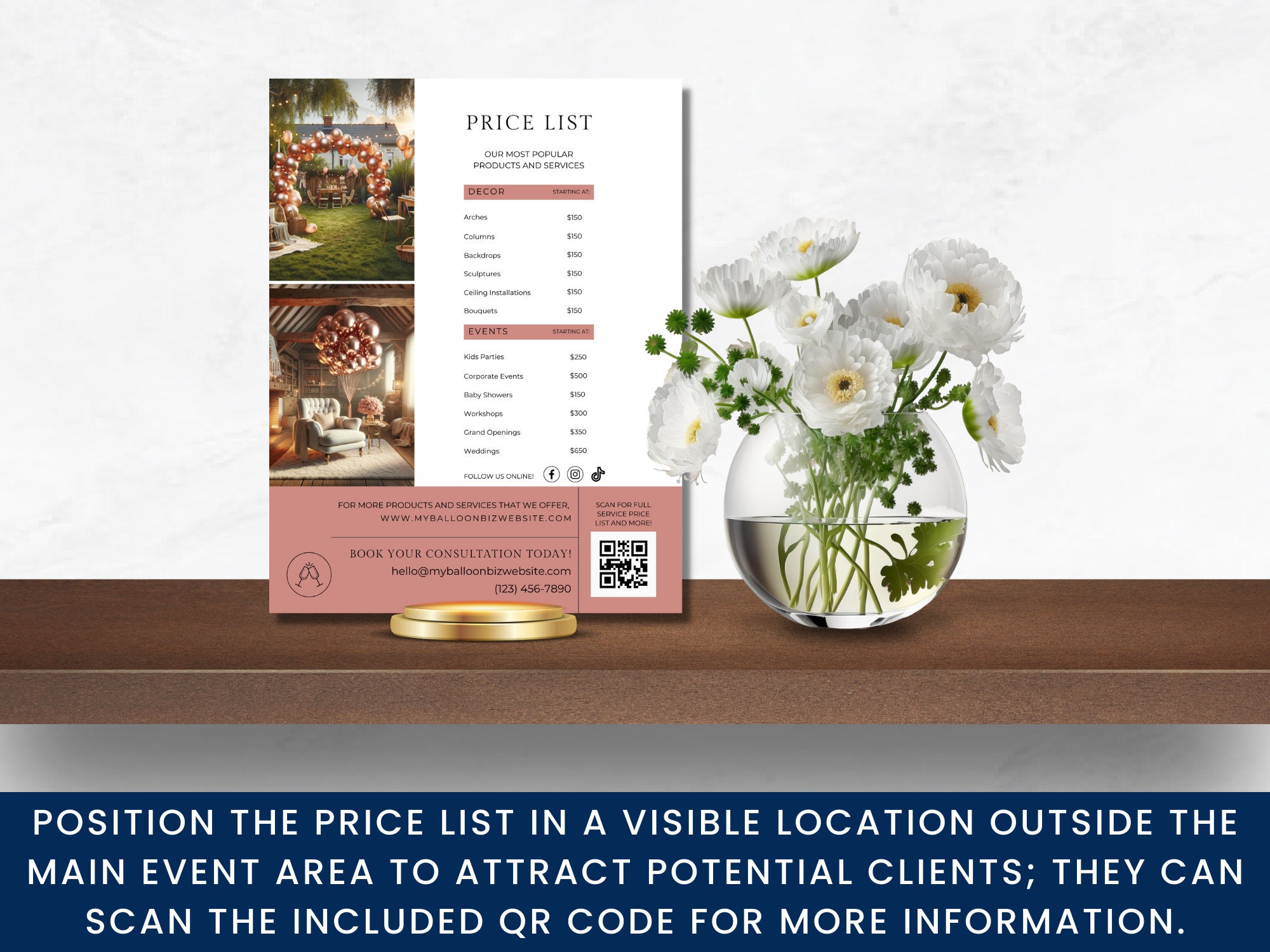 Balloon Business Price List Template, Balloon Decor Price List With QR ...