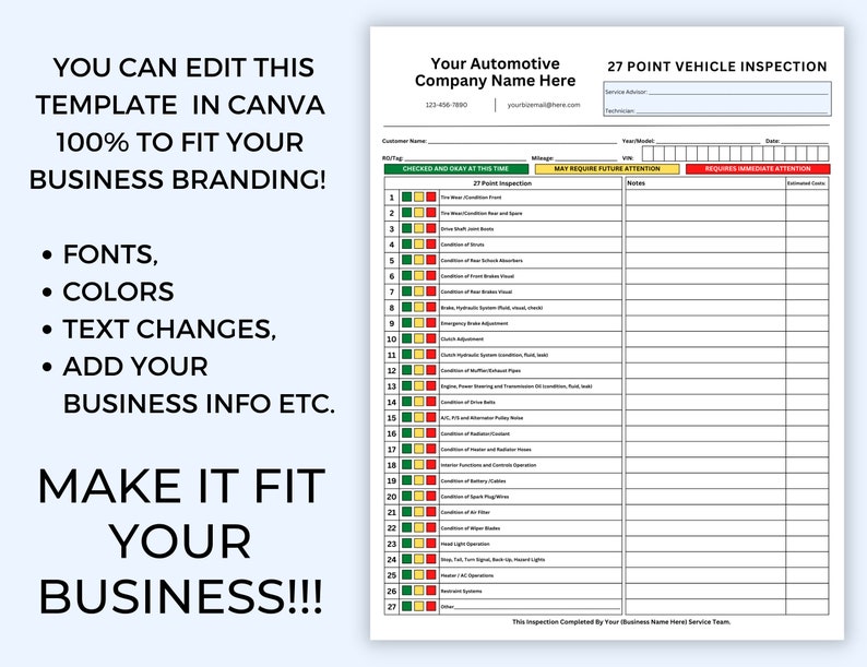Vehicle Inspection Checklist, 27 Point Vehicle Inspection Checklist ...