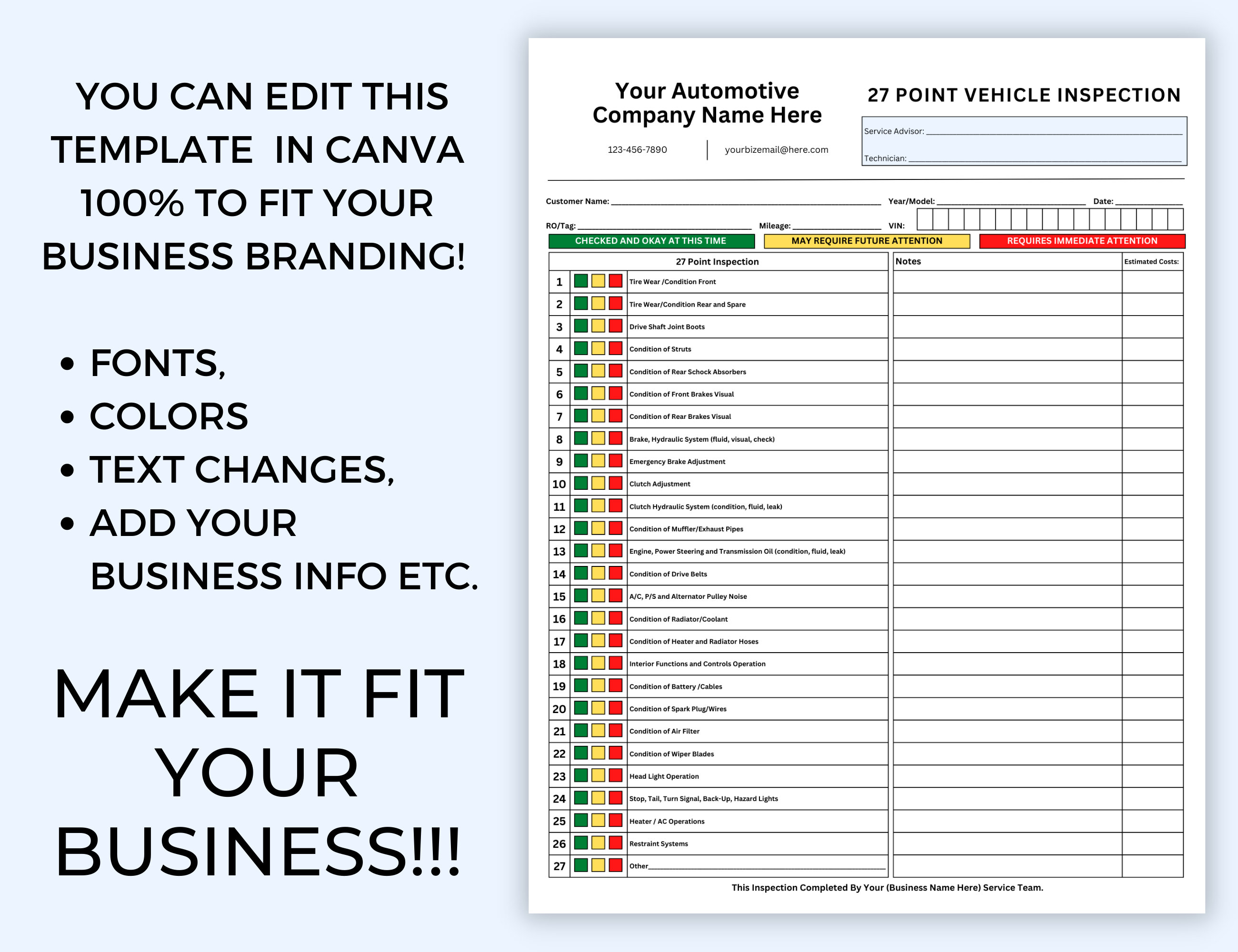 Vehicle Inspection Checklist, 27 Point Vehicle Inspection Checklist ...