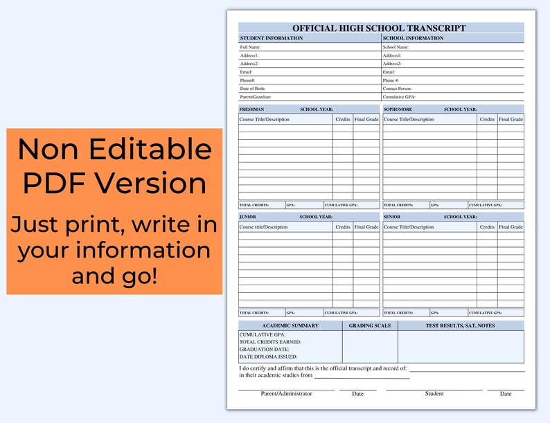 High School Transcript Template, Editable Official Homeschool ...