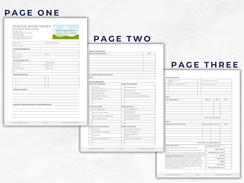 Mechanic Service Work Order, Job Order Form, Repair Job Ticket ...