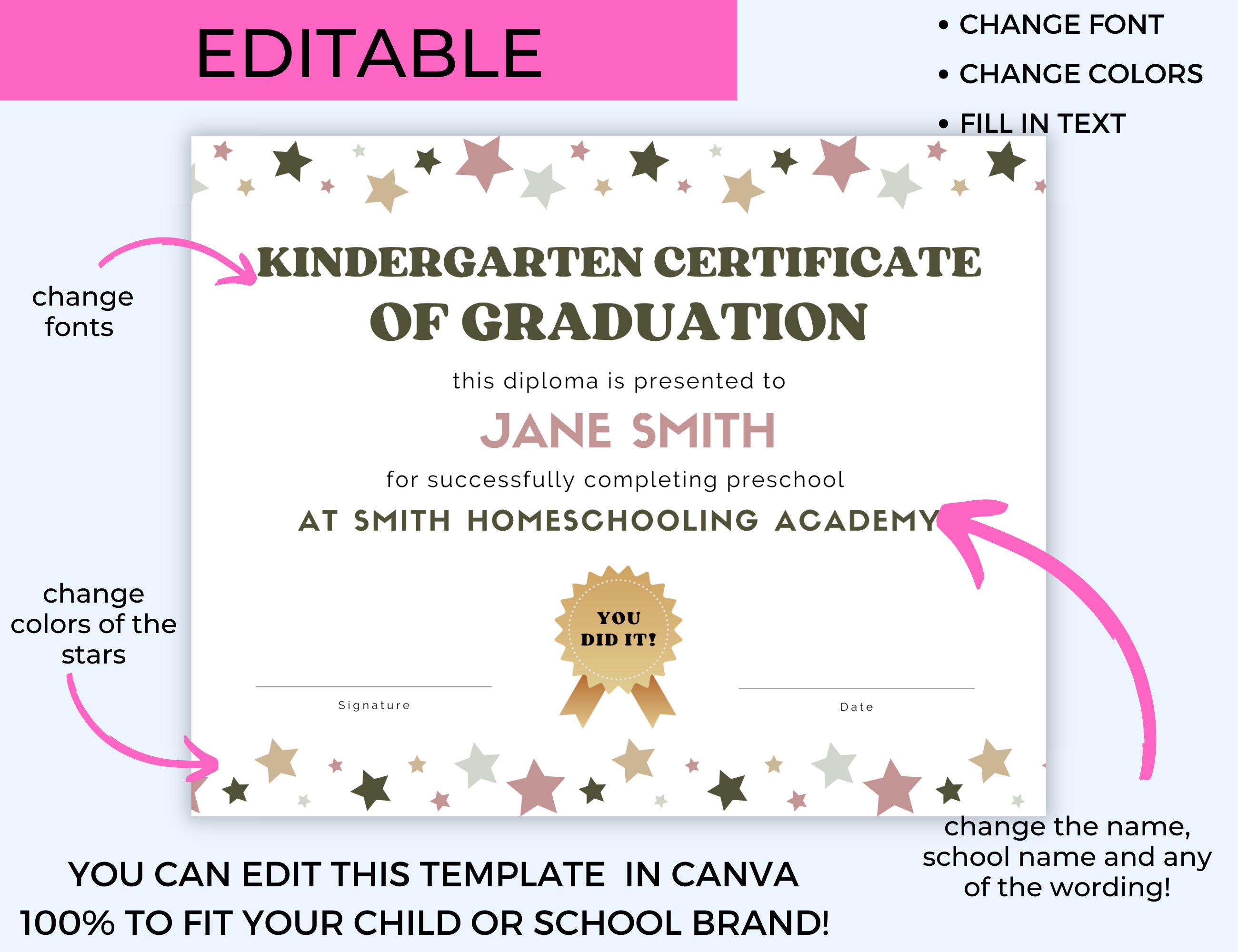 Kindergarten Diploma Template, Printable Kindergarten Graduation ...
