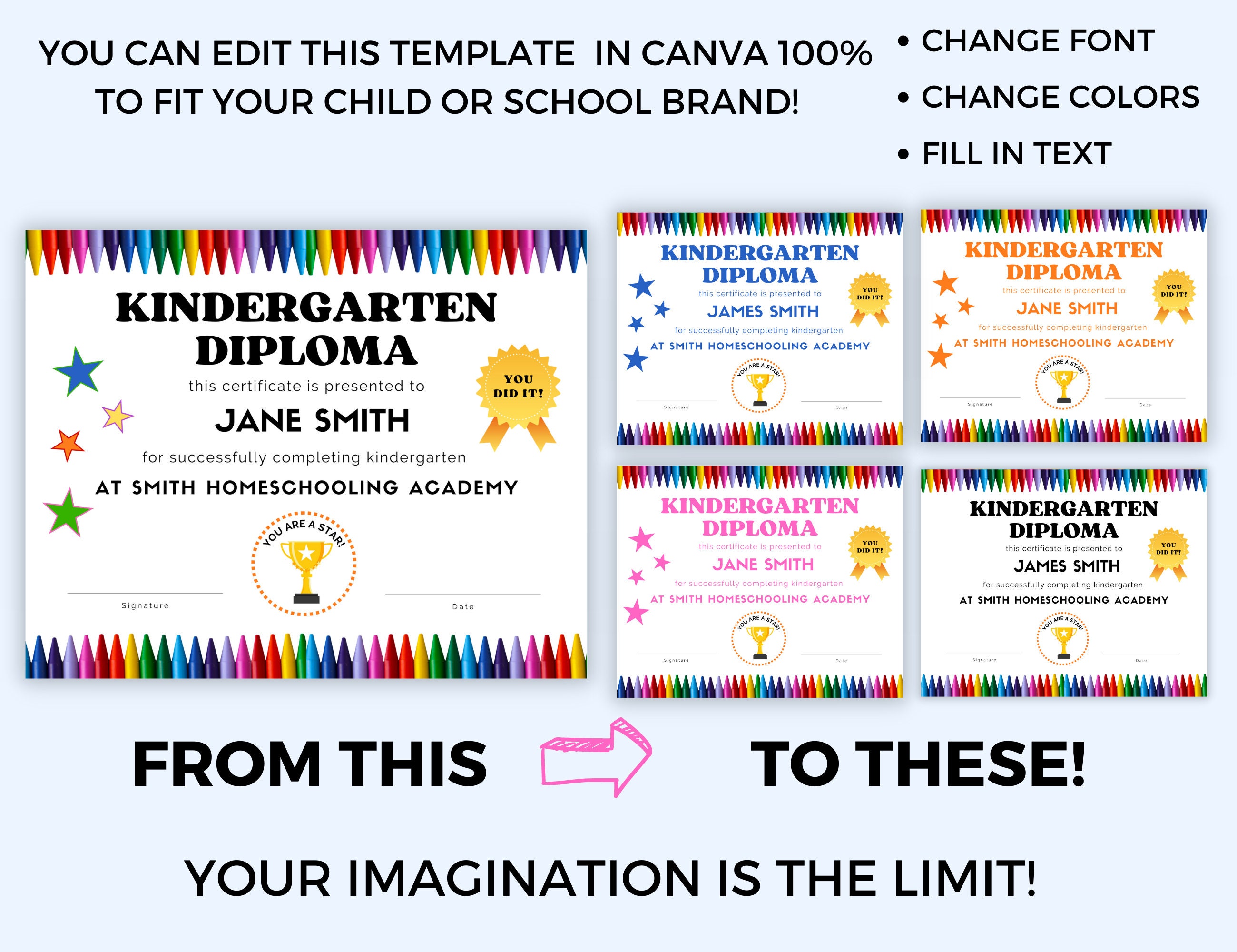 Kindergarten Diploma Template, Printable Kindergarten Graduation ...
