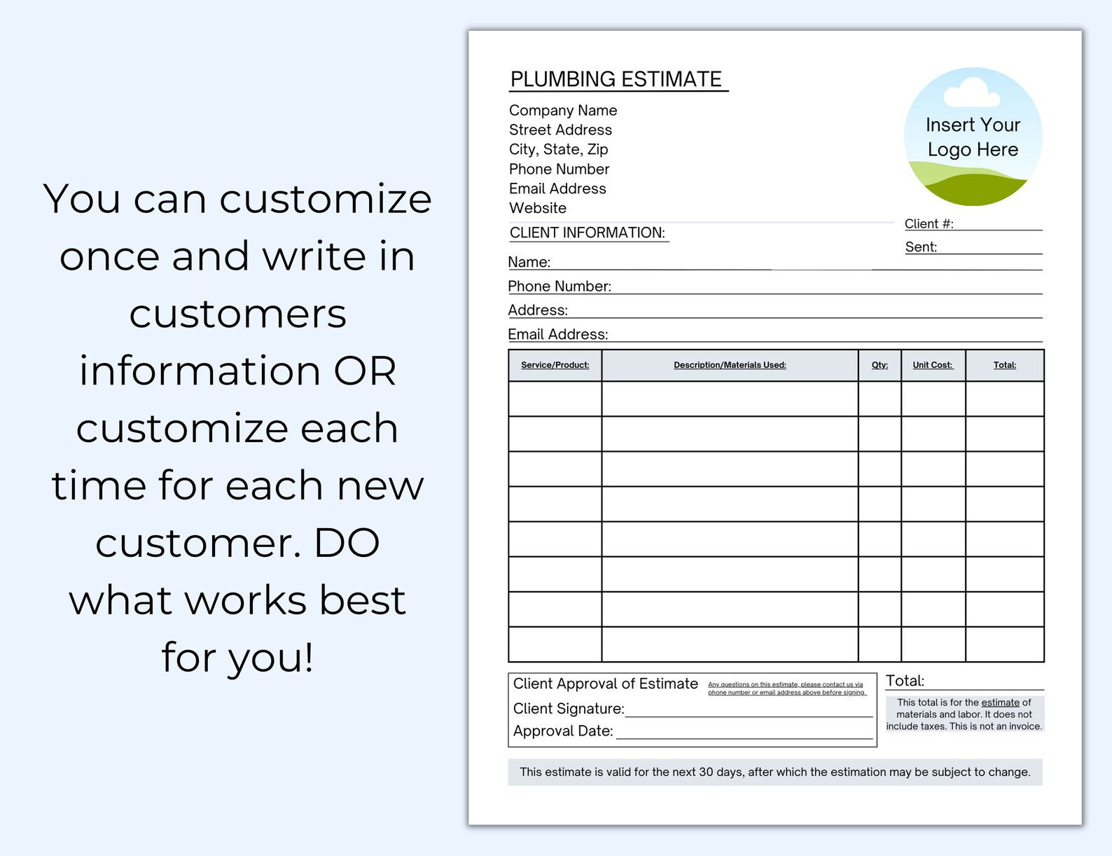 Plumbing Estimate, Plumbing Business Templates, New Home Plumbing ...