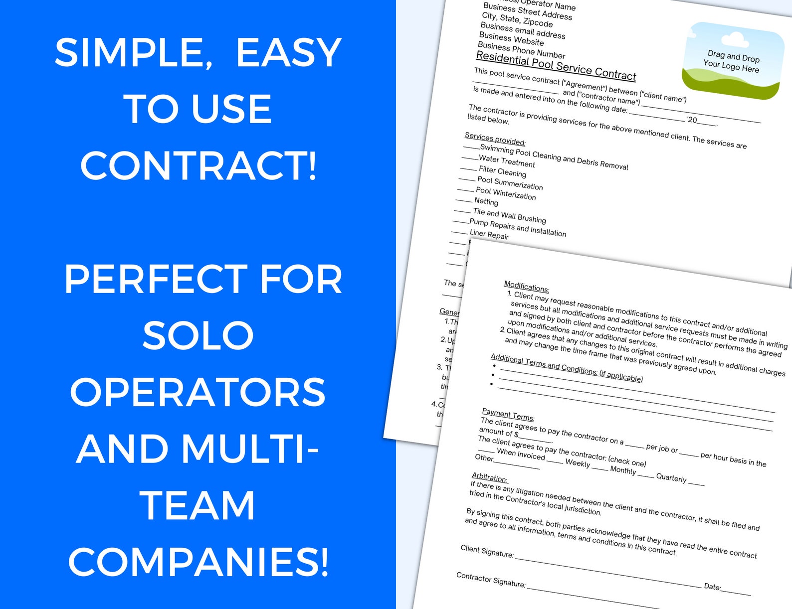 Residential Pool Maintenance Contract, Pool Cleaning Contract, Pool ...