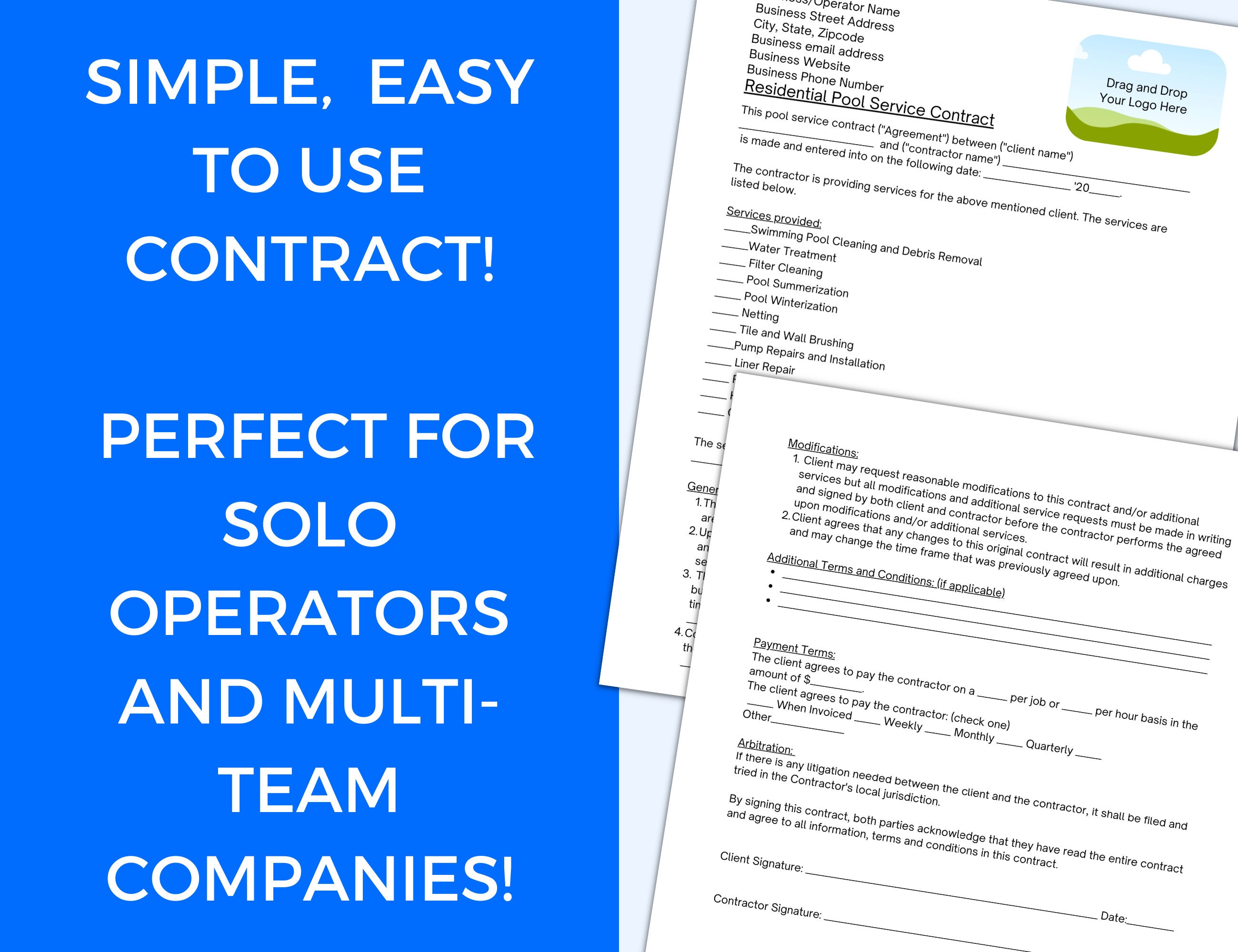 Residential Pool Maintenance Contract, Pool Cleaning Contract, Pool ...