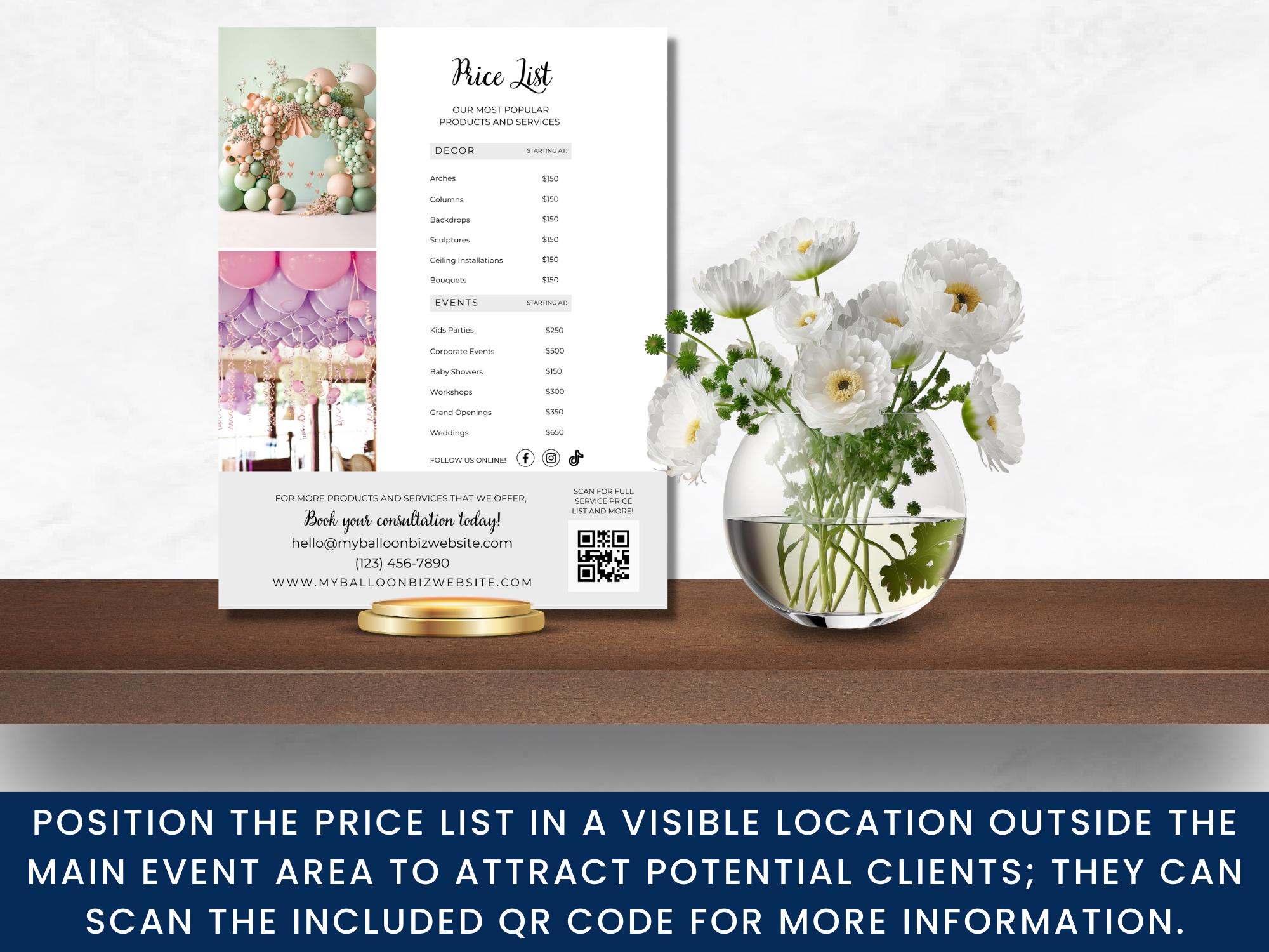 Balloon Decor Price List, Pricing Sheet, Rate Card, Flyer, Balloon ...