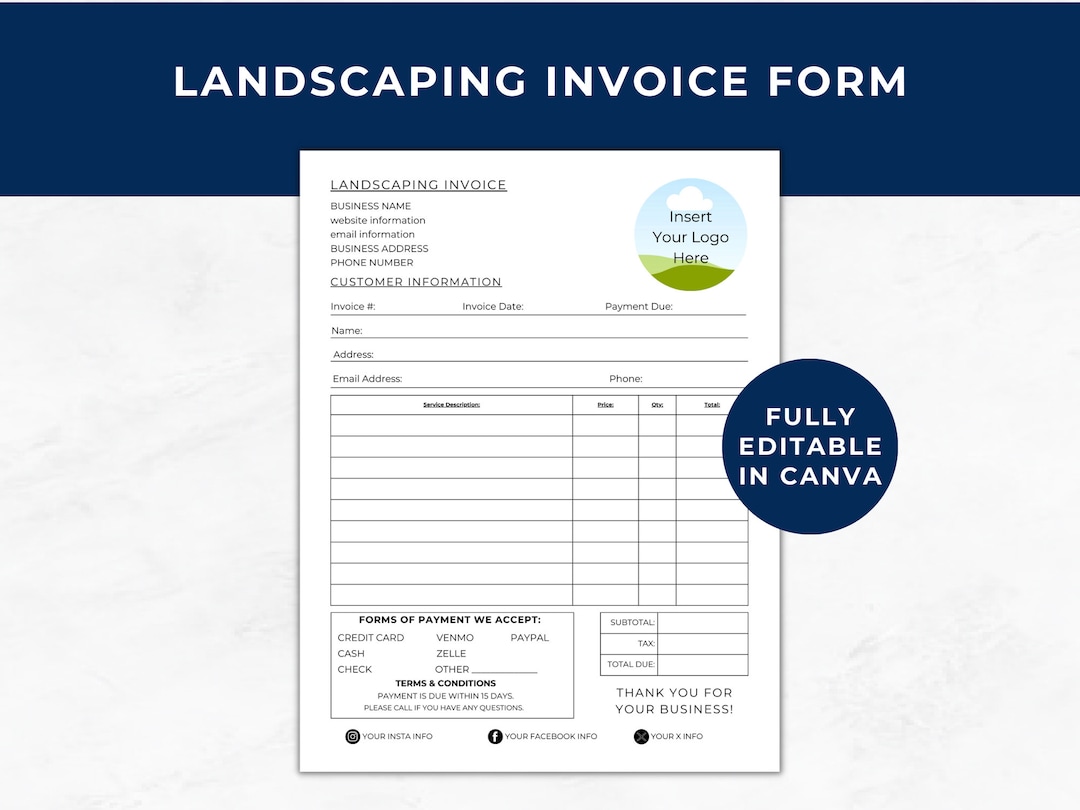 Landscaper Invoice, Lawn Care Invoice, Yard Work, Lawn Maintenance ...