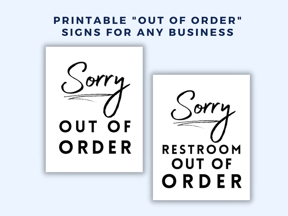 Printable Out of Service Sign, Out of Order Sign, Small Business ...
