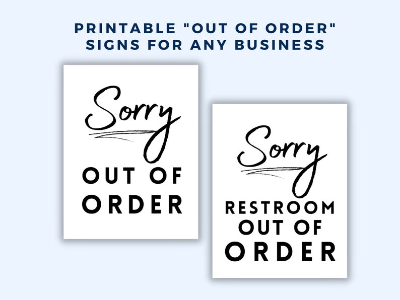 Printable Out of Service Sign, Out of Order Sign, Small Business ...