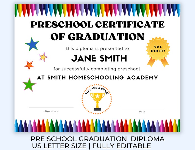Printable Preschool Graduation Certificates, Homeschool Diploma ...