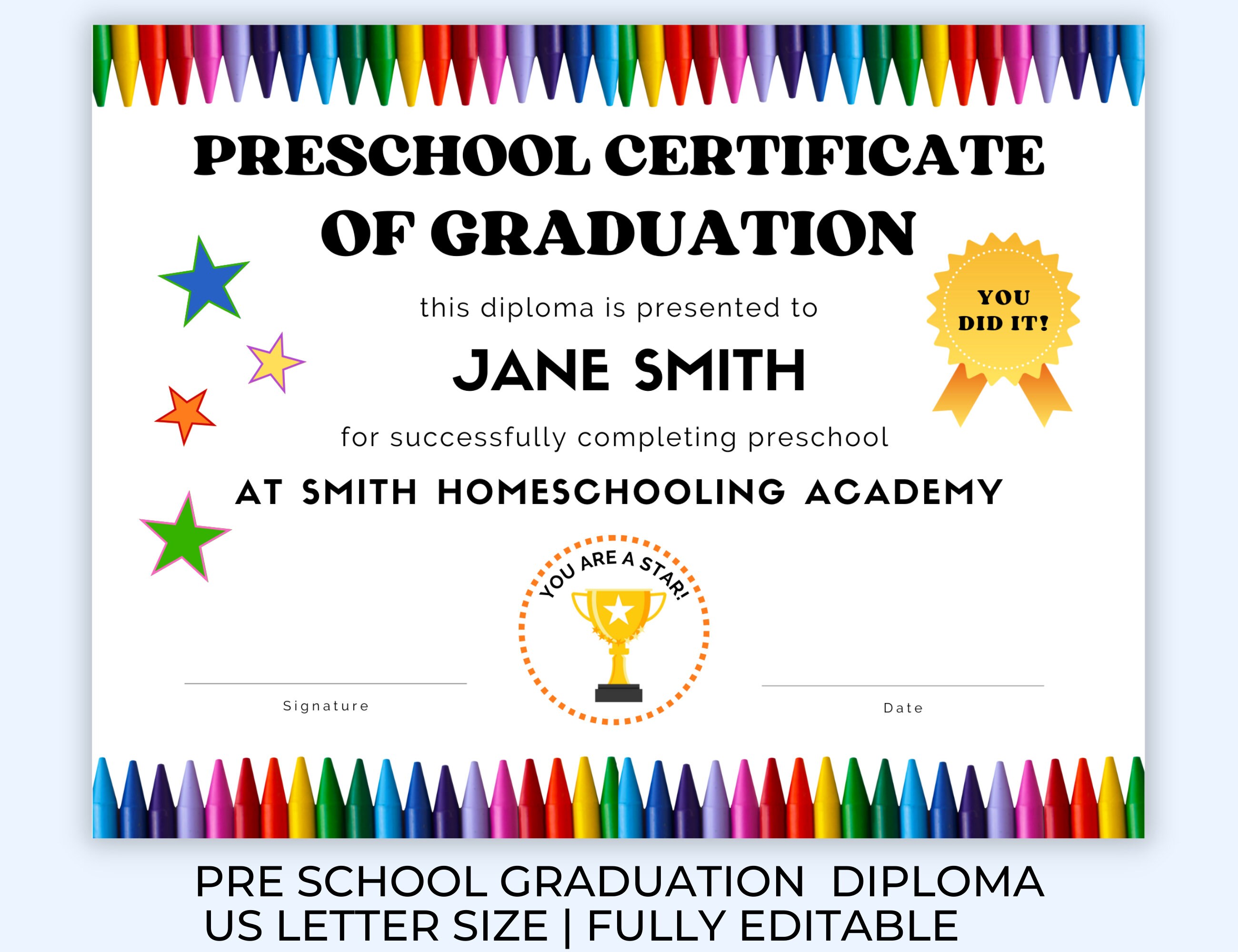 Printable Preschool Graduation Certificates, Homeschool Diploma ...
