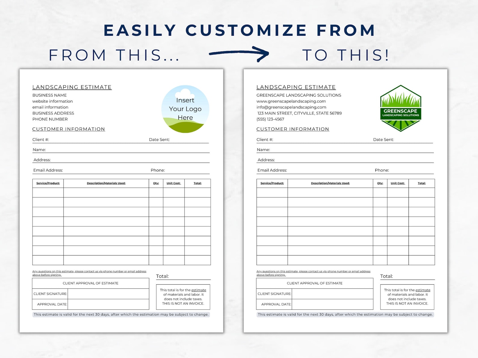 Landscaping Estimate, Invoice Template Landscaping, Lawn Care Receipt ...