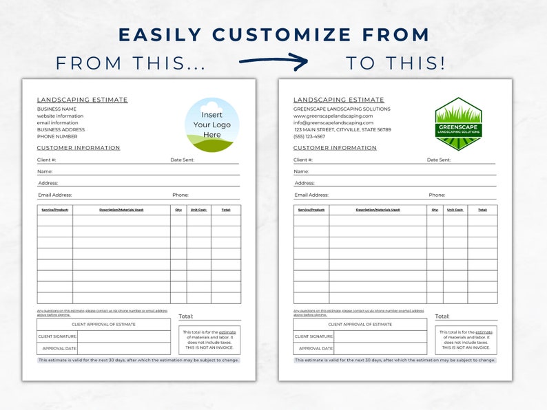 Landscaping Estimate, Invoice Template Landscaping, Lawn Care Receipt ...