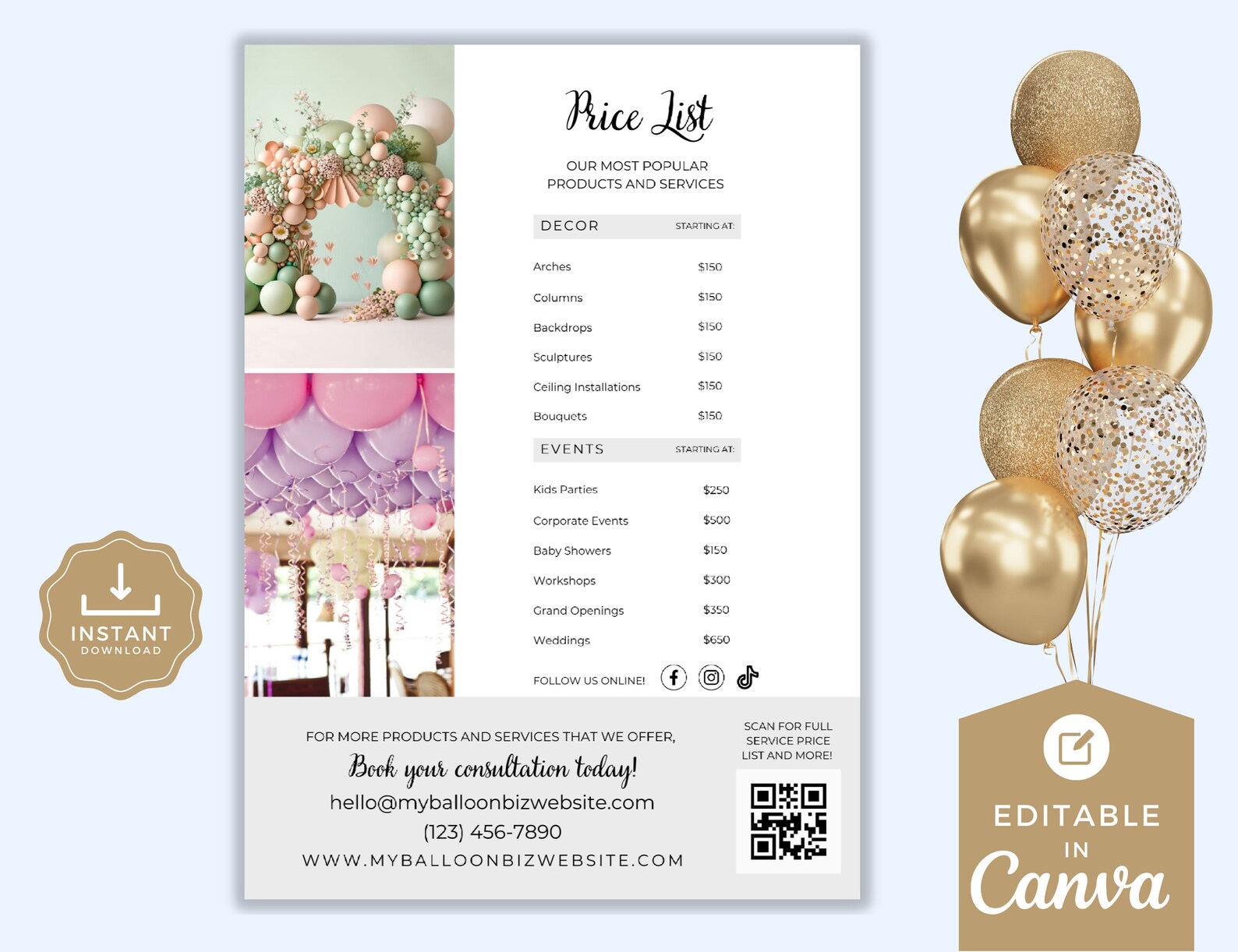 Balloon Decor Price List, Pricing Sheet, Rate Card, Flyer, Balloon ...