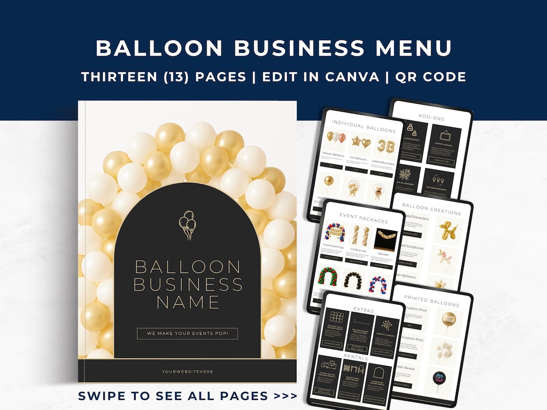 Luxe Balloon Business Pricing Menu Template, Editable Price List for ...