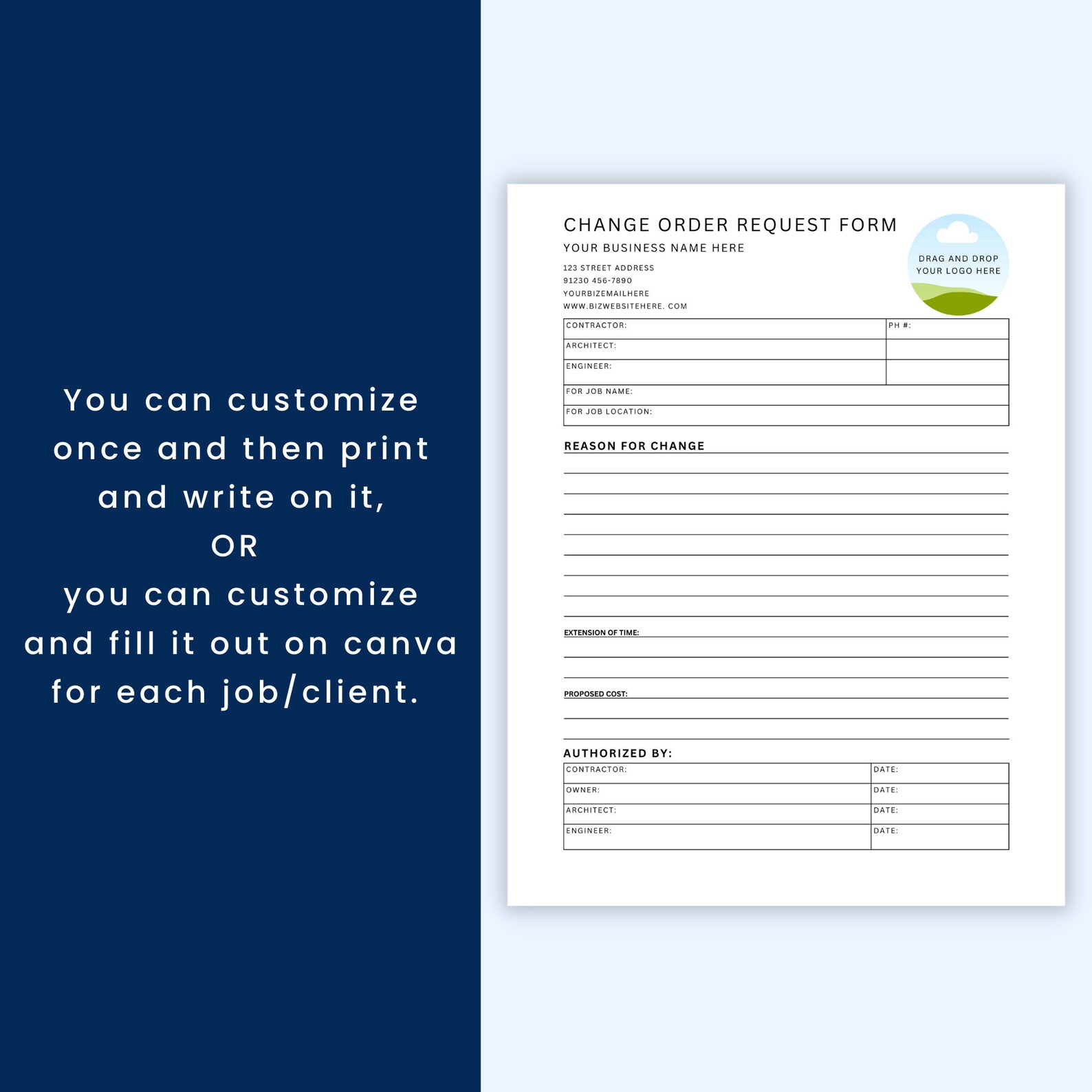 Change Order Request Form Template, Roofing, Construction, Builder ...