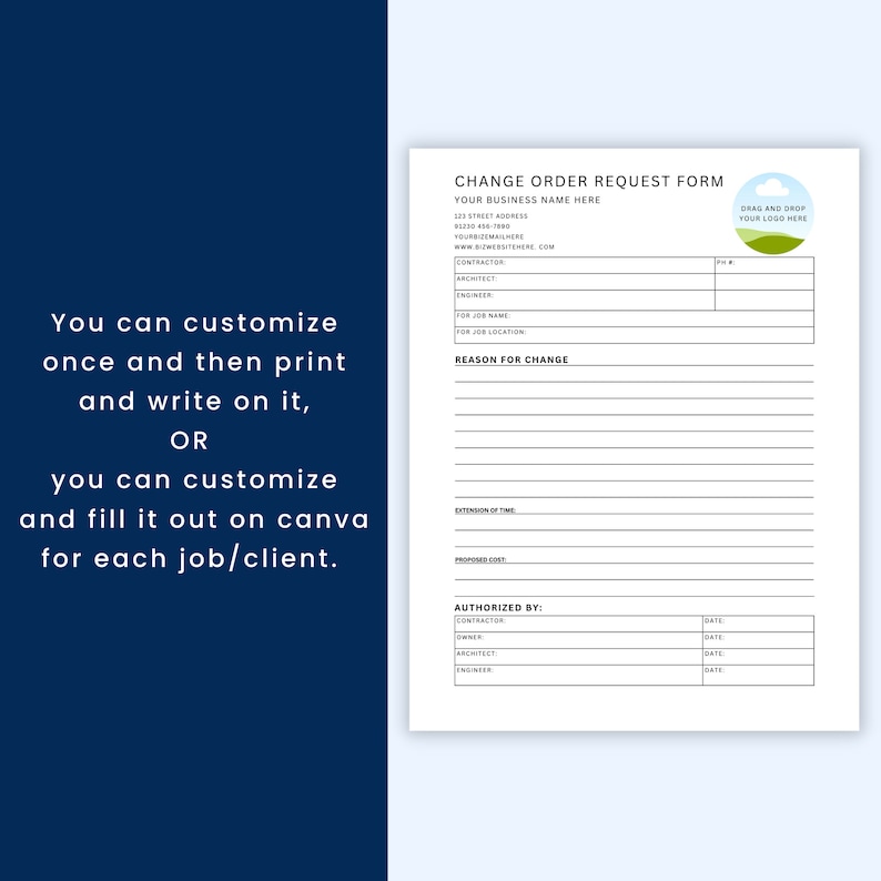 Change Order Request Form Template, Roofing, Construction, Builder ...