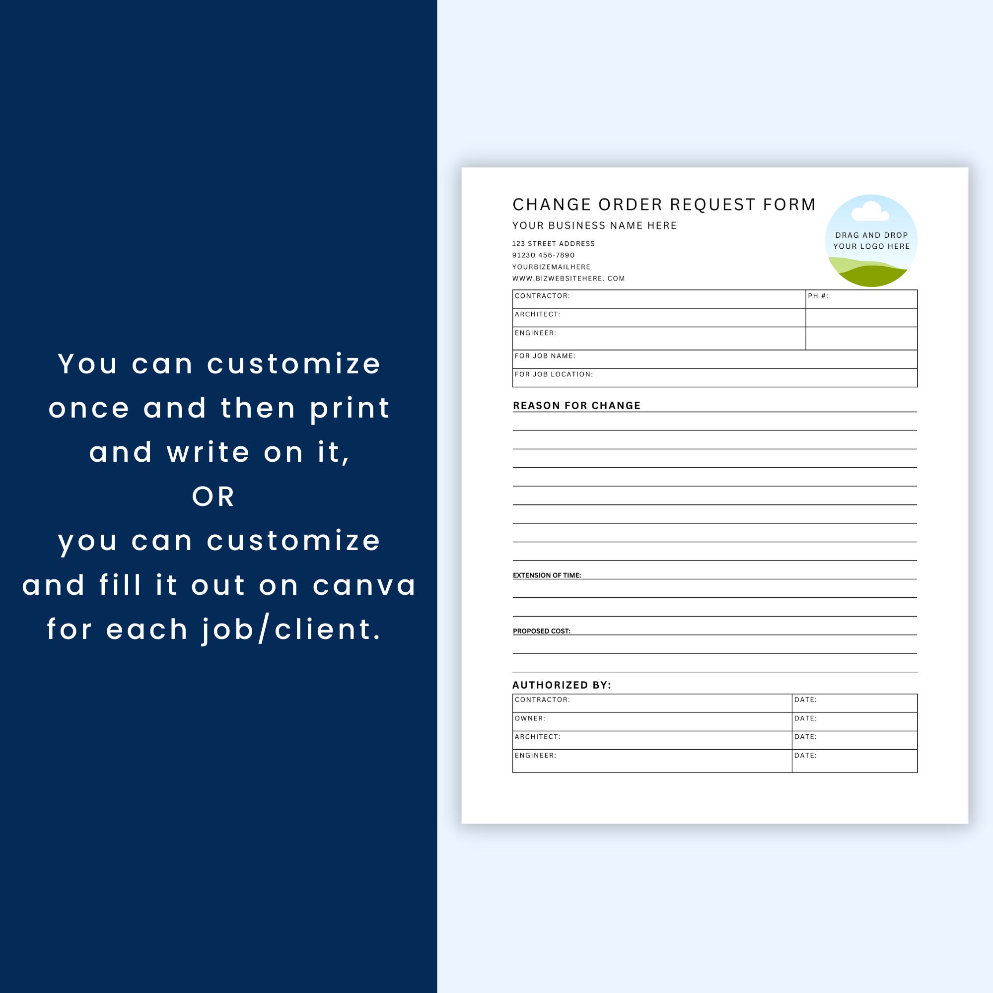 Change Order Request Form Template, Roofing, Construction, Builder ...
