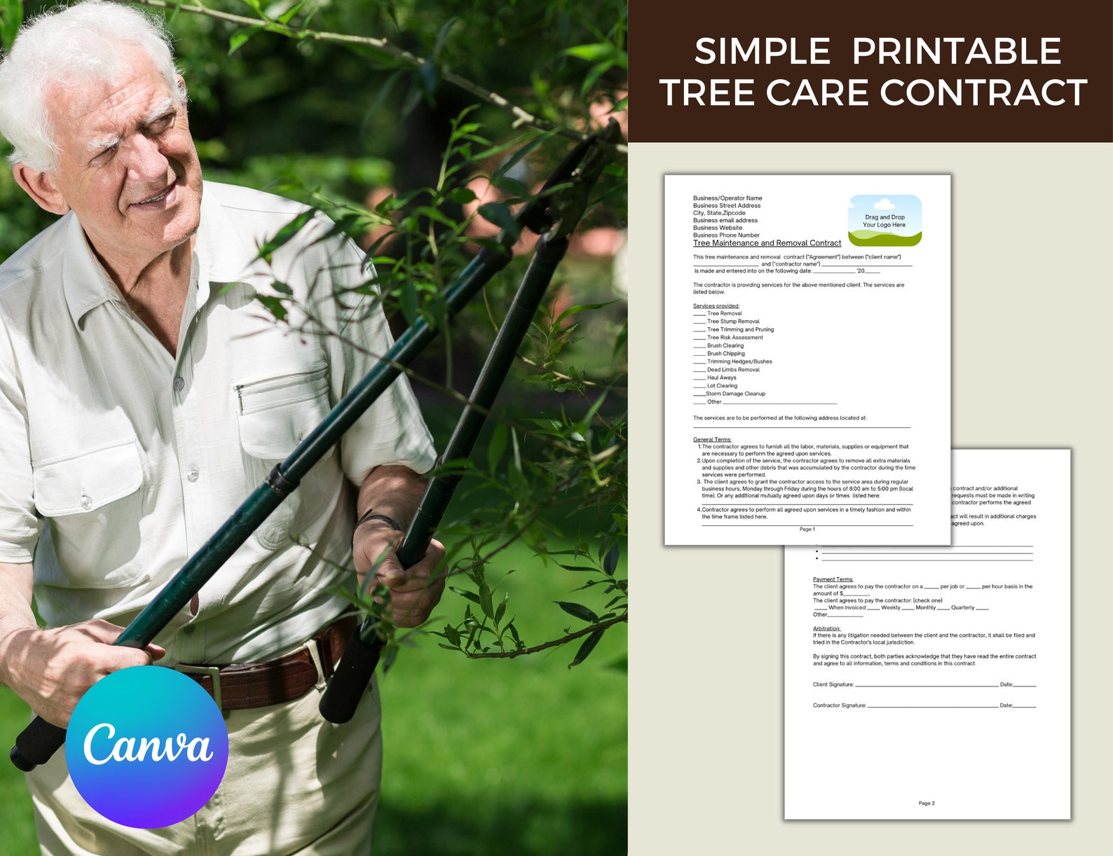 Tree Trimming Contract Template, Tree Removal Service Agreement, Canva ...