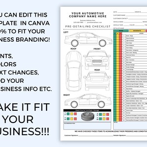 Pre-detailing Vehicle Inspection Checklist, Editable Checklist Template ...