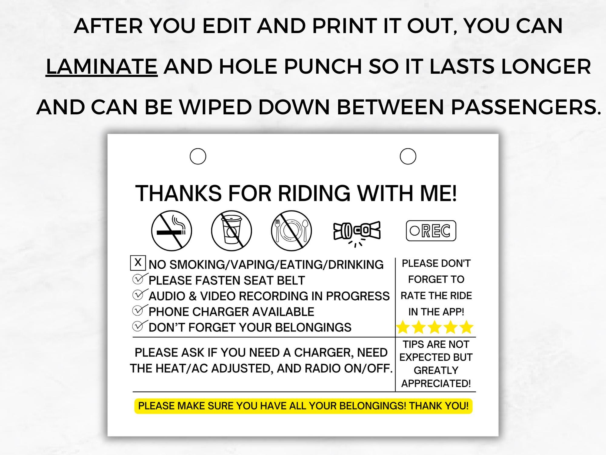 Printable Rideshare Sign, Rideshare Editable Template, Uber Sign, Lyft ...
